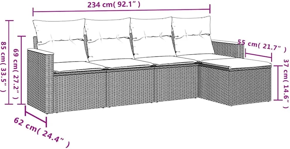 5dílná zahradní sedací souprava s poduškami černá polyratan 3225915