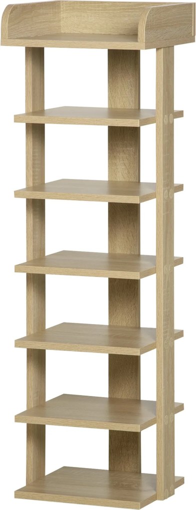HOMCOM Vstupní dřevěný stojan na boty, organizátor s 6 policemi a horní policí, 32x30x104cm, Dub