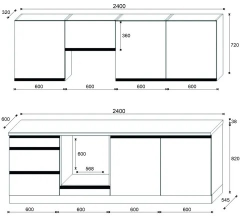 Kuchyňská linka MARINA 240 cm dub craft/lesklá bílá