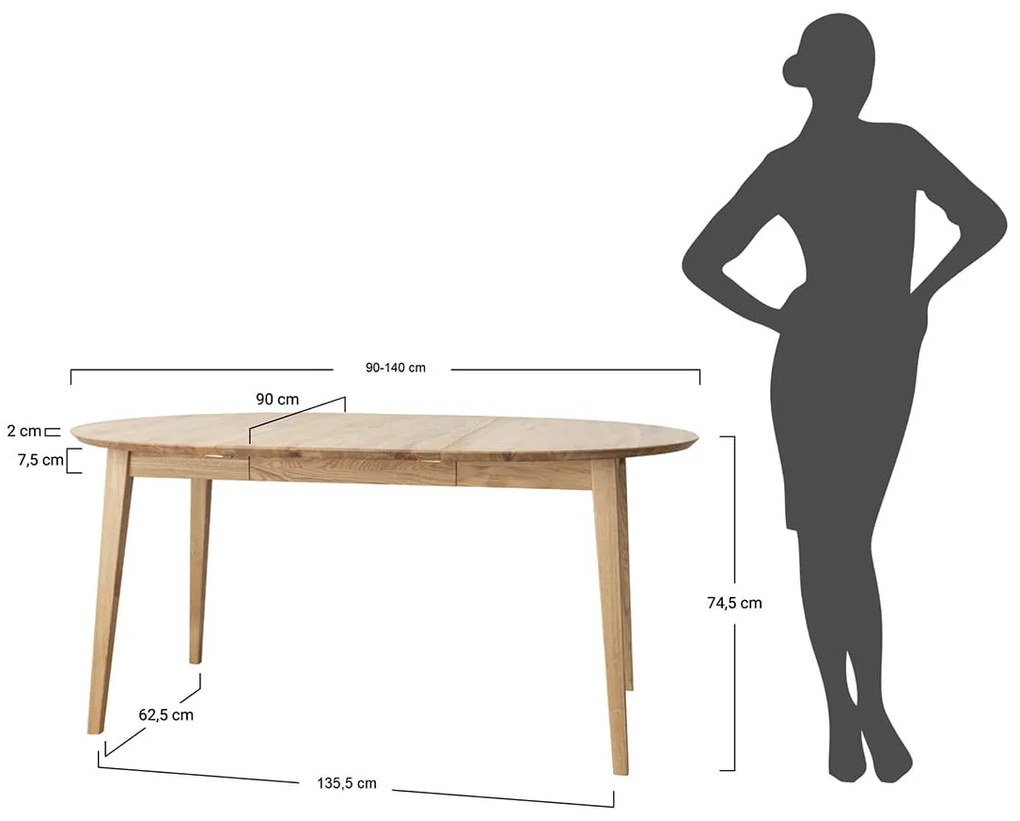 KATMANDU Stůl Orbetello rozkládací, tabákový, masiv dub, 90 - 140  cm