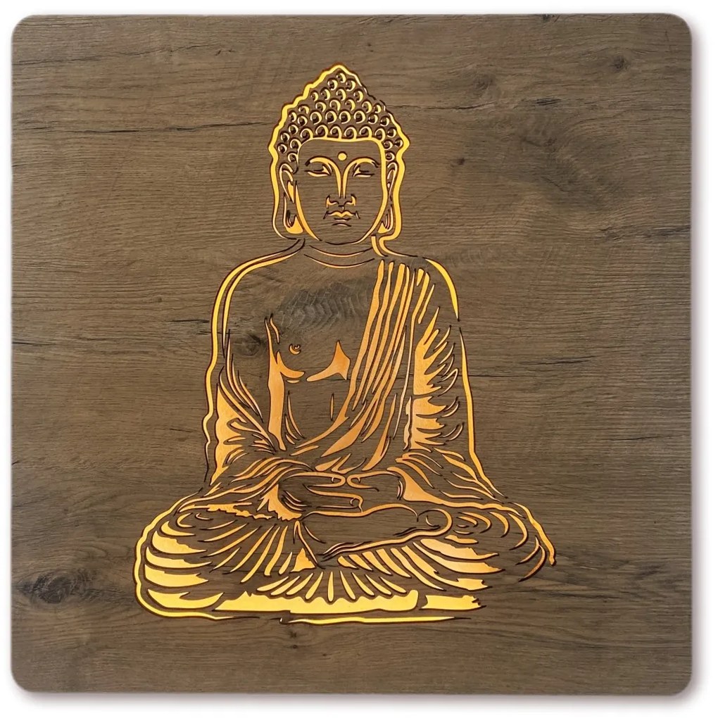 Li-Go "Buddha" světelný obraz s baterií 62x62cm varianta ovládání: ovládání na obraze včetně dálkového ovladače, provedení povrchu: dub
