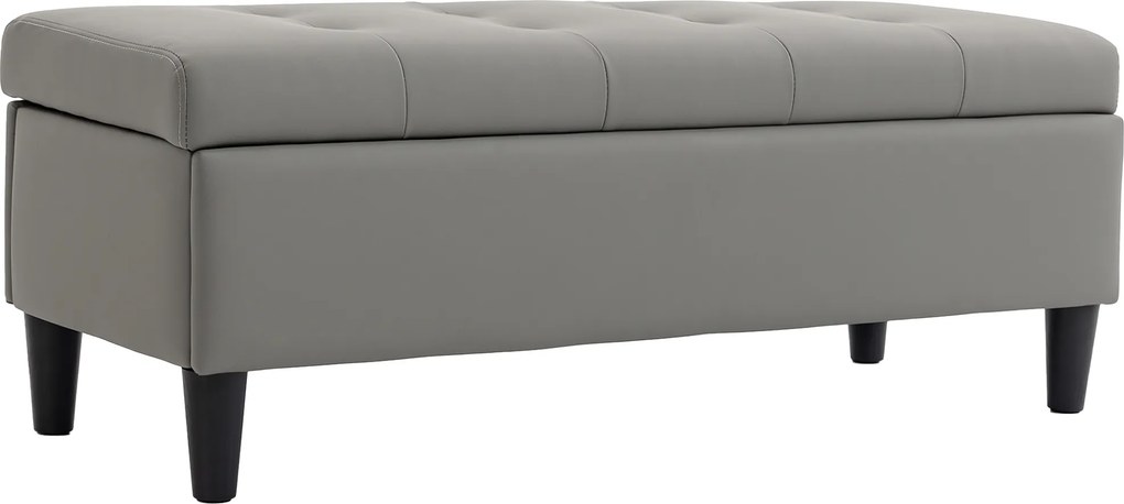 HOMCOM lavice s úložným prostorem 136L, velký úložný puf, podnožka 110x41x42 cm, přátelská k domácím mazlíčkům, umělá kůže šedá