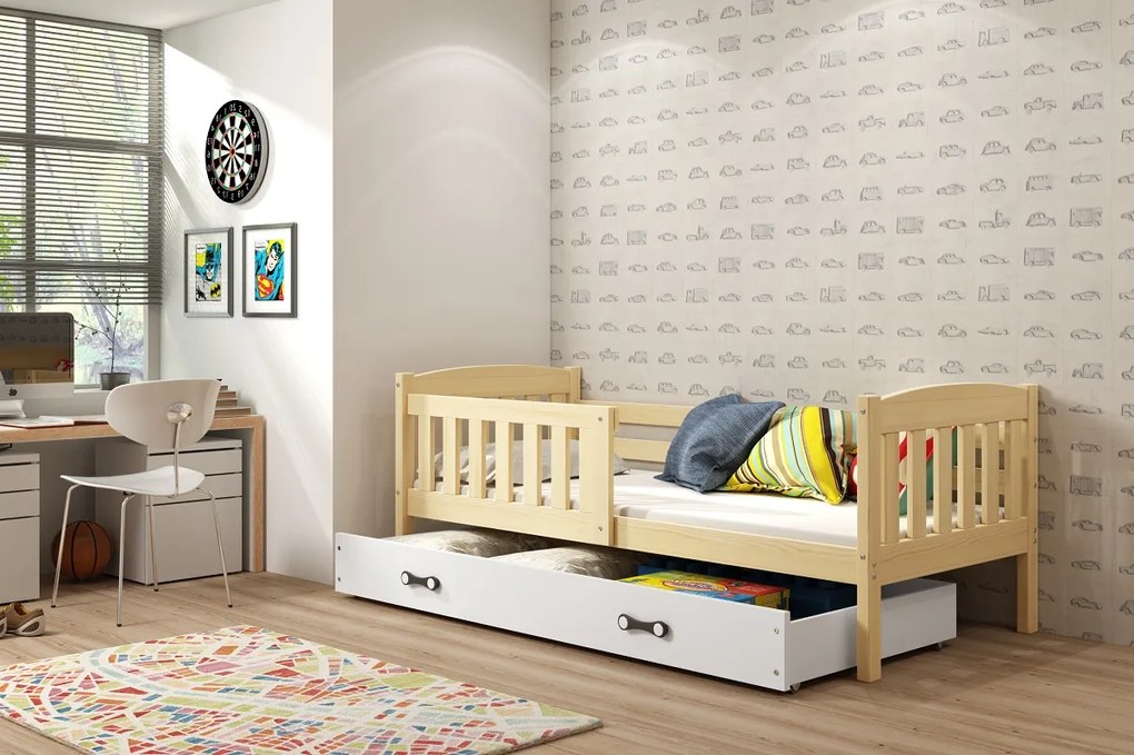 BMS Group Dětská postel s úložným prostorem KUBUS borovice Velikost postele: 190x80 cm, Barva šuplíku: Zelená