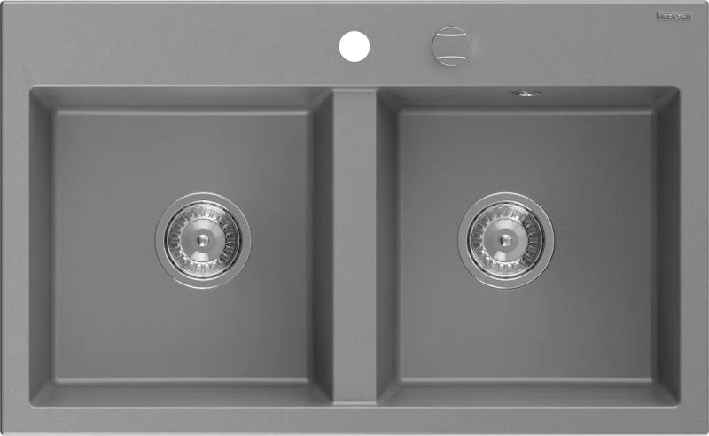 Mexen Hektor, 2-komorový granitový dřez 800x480x205 mm, šedá, chromový sifon, 6521802000-71