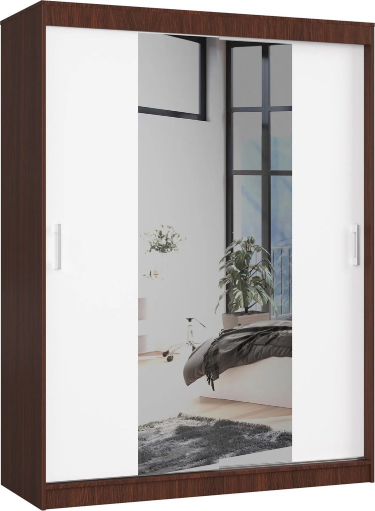Šatní skříň posuvná se zrcadlem 150 cm wenge/bílá