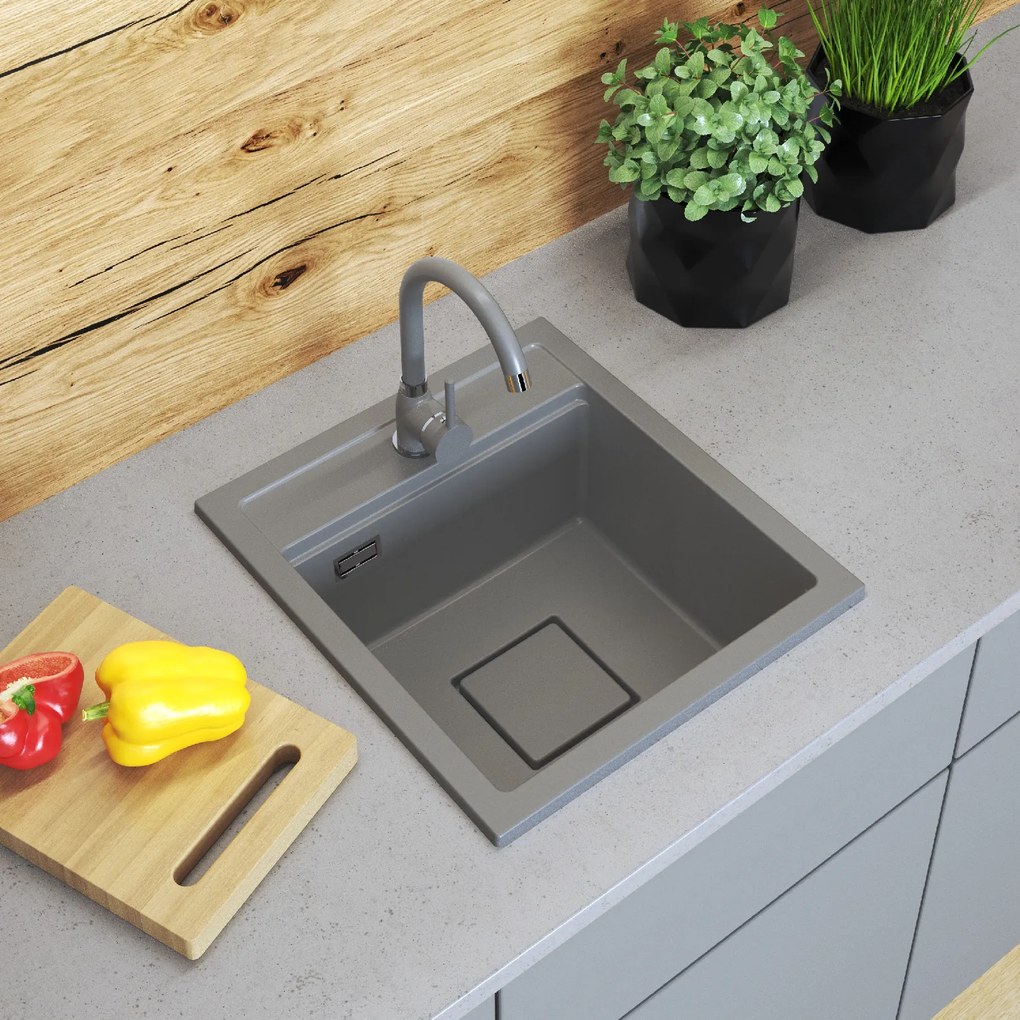 Gamma Quadro 4550, 1-komorový granitový dřez 450x495x220 mm, šedá, GMA-ZLE000221