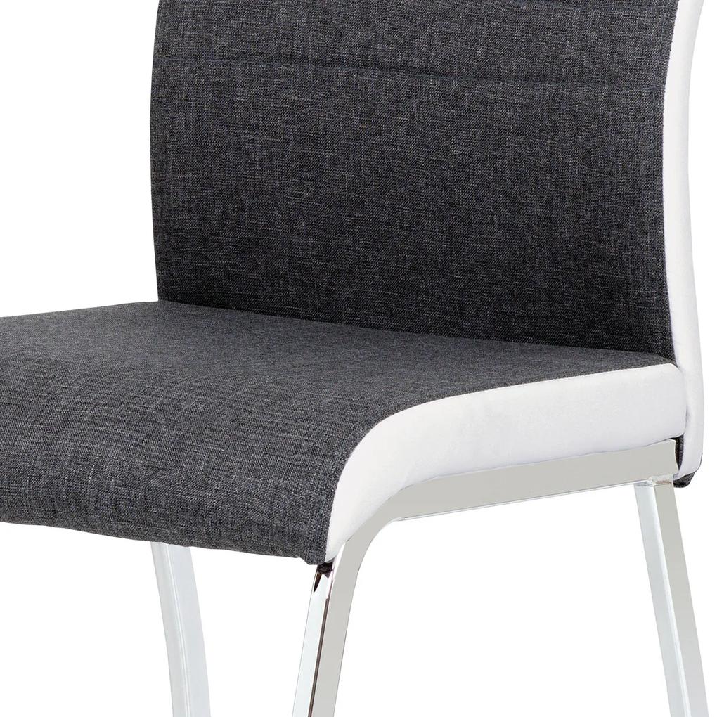 AUTRONIC Jídelní židle šedá látka + bílá koženka / chrom