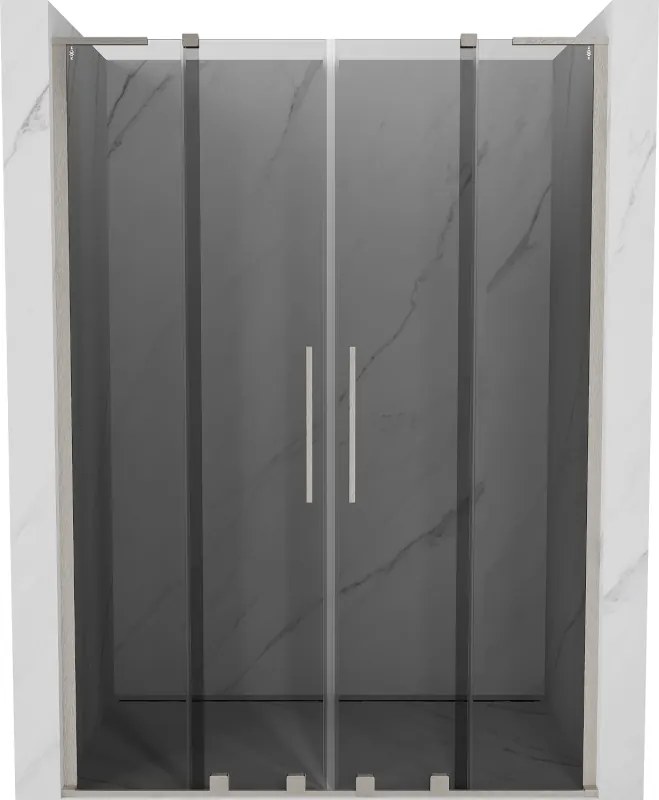 Mexen Velar L Duo, posuvné sprchové dveře do otvoru 160 cm, 8mm šedé sklo, broušená ocel, 871-160-003-42-97