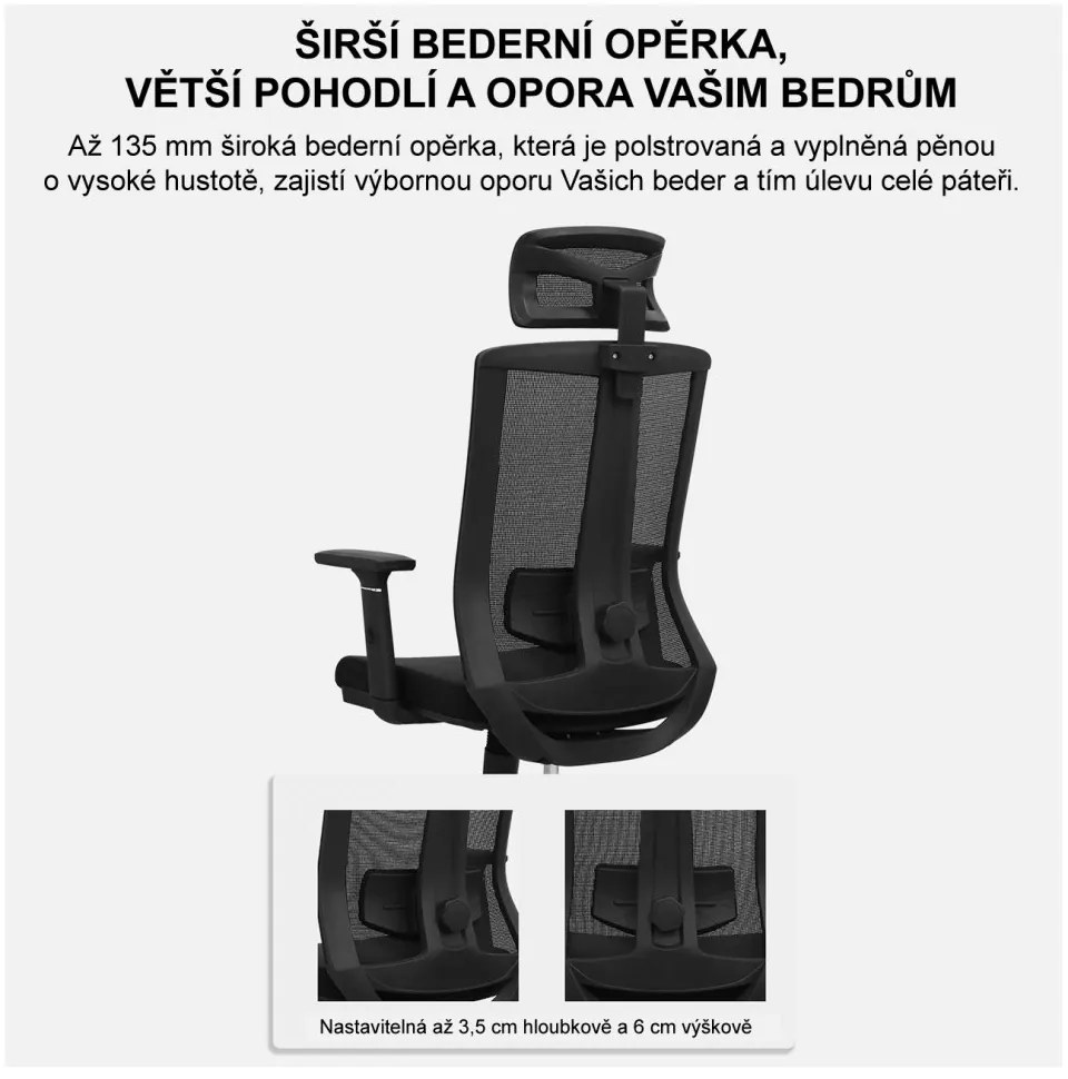 Ergonomická kancelářská židle ERGODO SITARA - černá síťovina / nosnost 150 kg