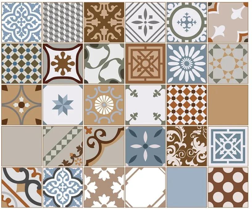 Sada 30 nástěnných samolepek Ambiance Wall Stickers Cement Tiles Azulejos Estefania, 15 x 15 cm