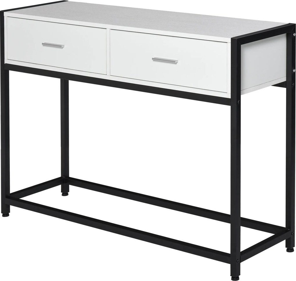 Konzolový stolek HOMCOM 120x34x81 cm s 2 zásuvkami a nastavitelnými nohami – Moderní stylový nábytek do předsíně a obývacího pokoje v černé a bílé bar