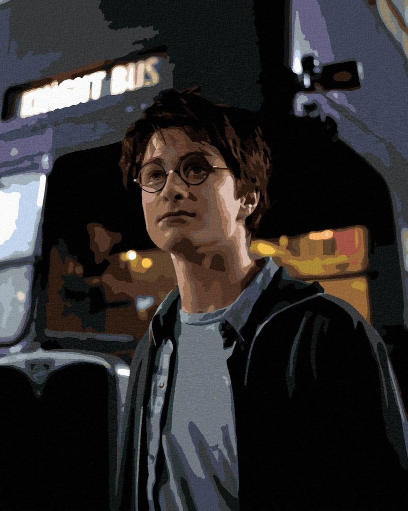 Malování podle čísel harry potter před zachraným kouzelníckým autobusem, 40x50 cm, vypnuté plátno na rám