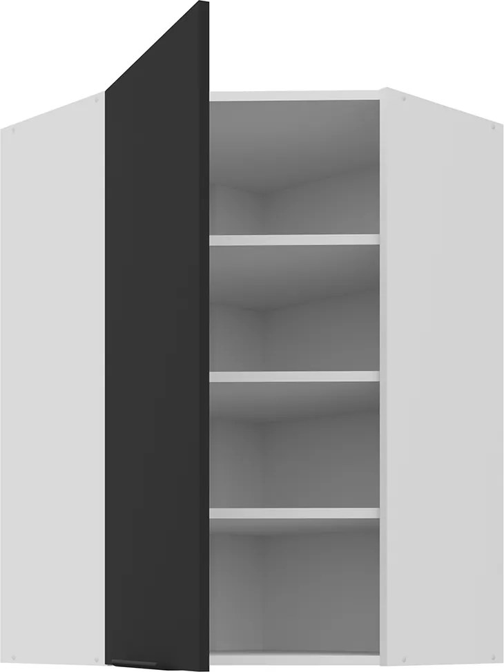 ARIA bc | horní kuchyňská skříňka 60x60 GN-90 1F (45°) rohová s policemi | 60x60 cm | VYSOKÁ | bílá/černá