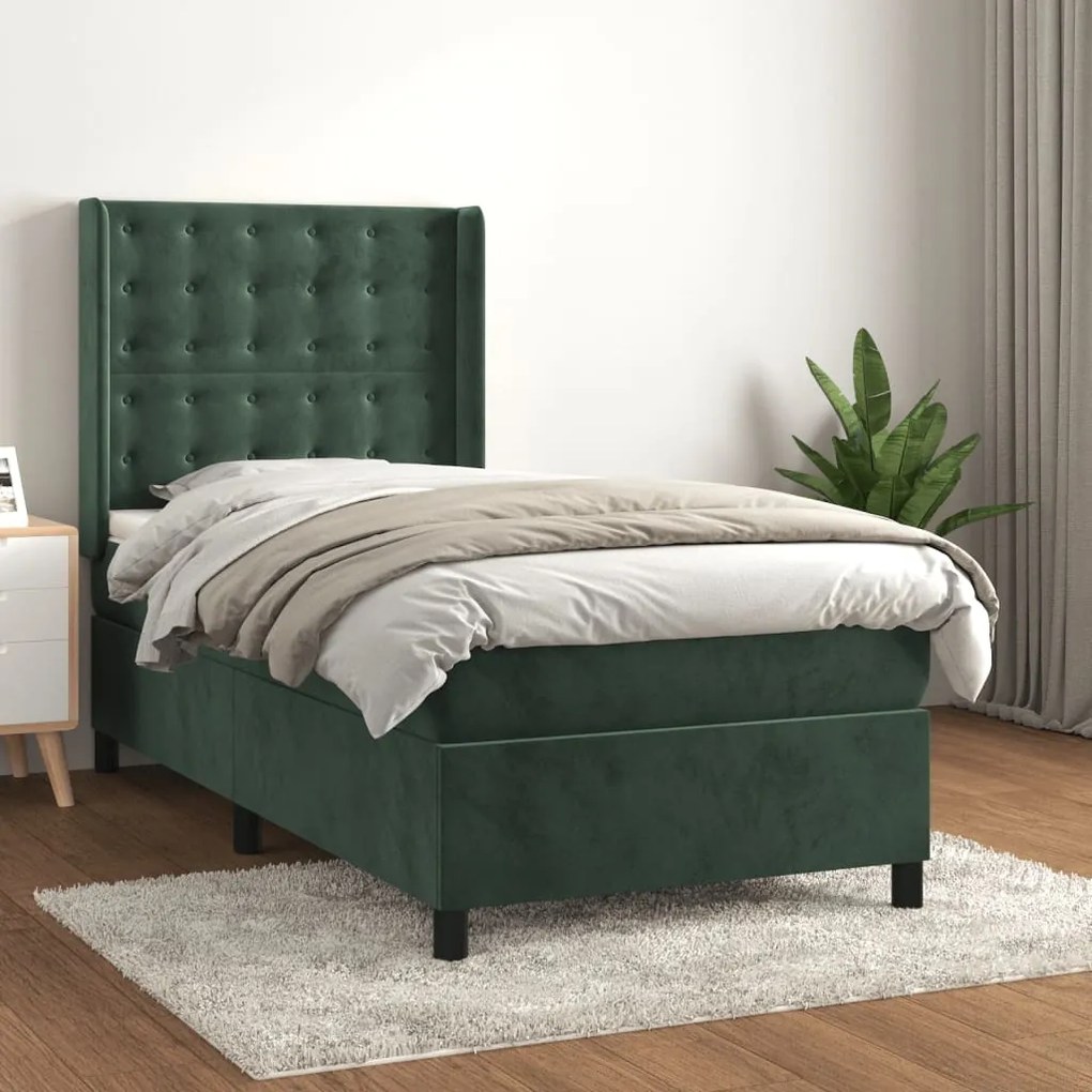 Box spring postel s matrací tmavě zelená 80 x 200 cm samet 3132888