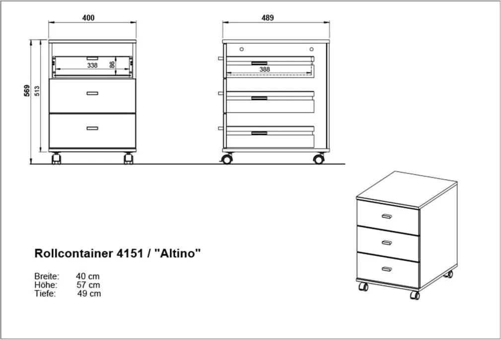Germania 426458  Rolling Filing Cabinet "Altino" 40x48,9x56,9 cm Basalto Dark and White [426458] Barva: navarra dub a bílá