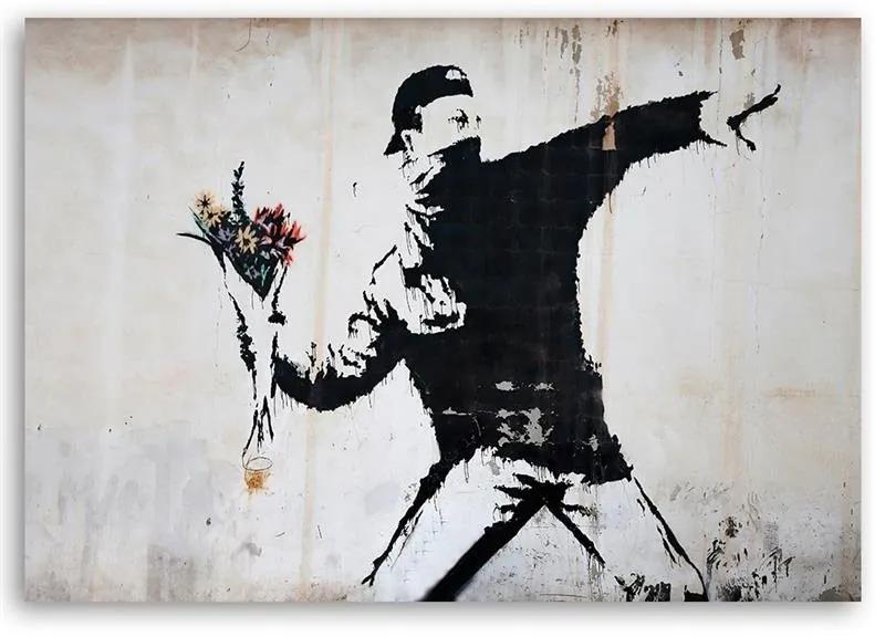 Gario Obraz na plátně Banksy chuligán hází kytici květin Rozměry: 60 x 40 cm