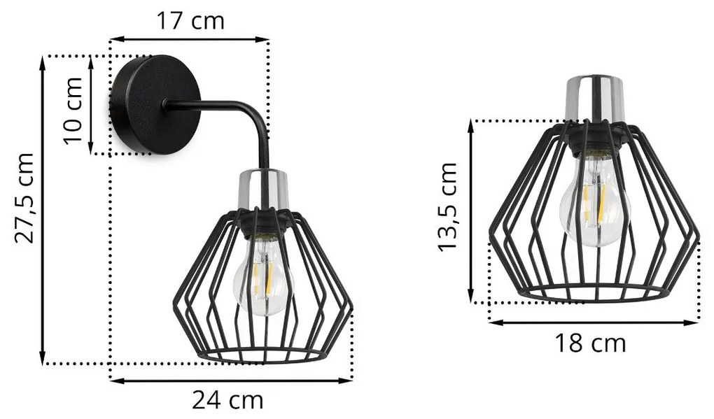 Nástěnné svítidlo Nuvola 4, 1x černé drátěné stínítko,