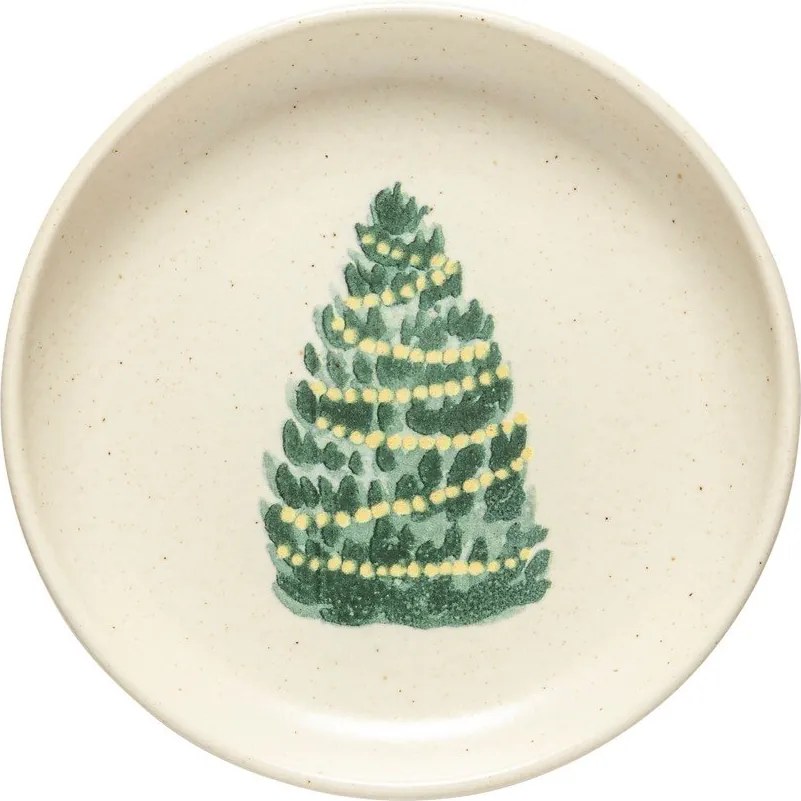 Krémové dezertní talíře v sadě 4 ks s vánočním motivem z kameniny ø 16 cm Pacifica Christmas Tree – Casafina