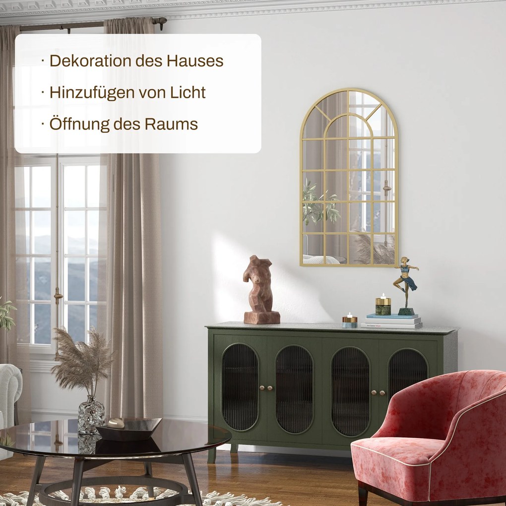 HOMCOM Nástěnné zrcadlo - Zrcadlo do šatny 110 x 65 cm Dekorativní zrcadlo s kovovým rámem Zavěšené zrcadlo do obývacího pokoje pro ložnici Zlaté
