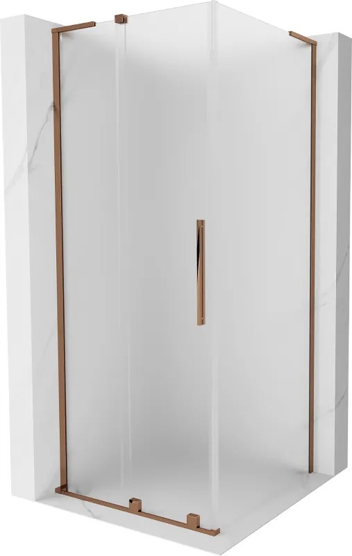Mexen Velar L, sprchový kout s posuvnými dveřmi 100 x 100 cm, 8mm sklo námraza, růžové zlato, 871-100-100-33-60