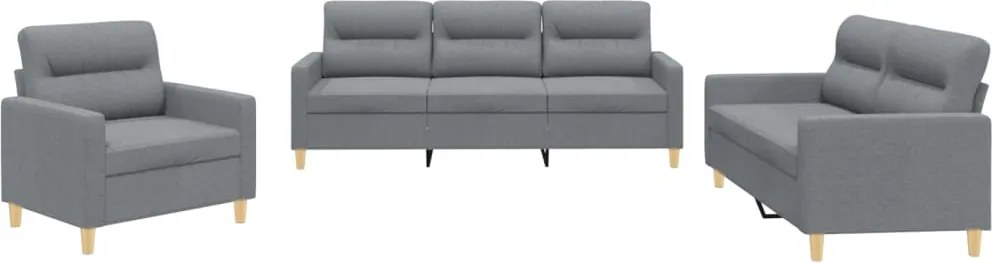 3dílná sedací souprava s poduškami světle šedá textil 3201536