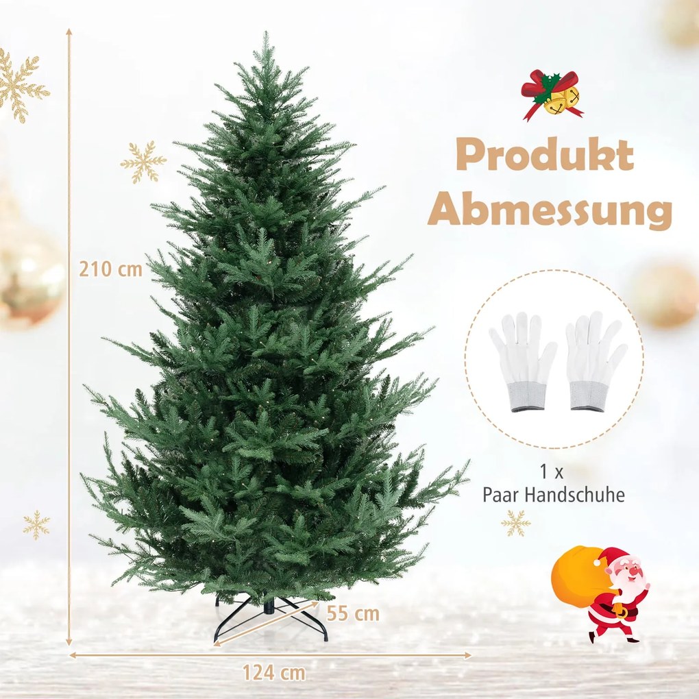 Costway 210 cm umělý vánoční stromek s 340 teplými bílými LED světly Vánoční