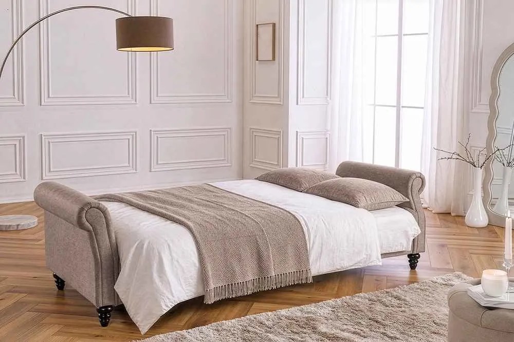 Designová rozkládací pohovka Scarlet 220 cm šedo-hnědý samet