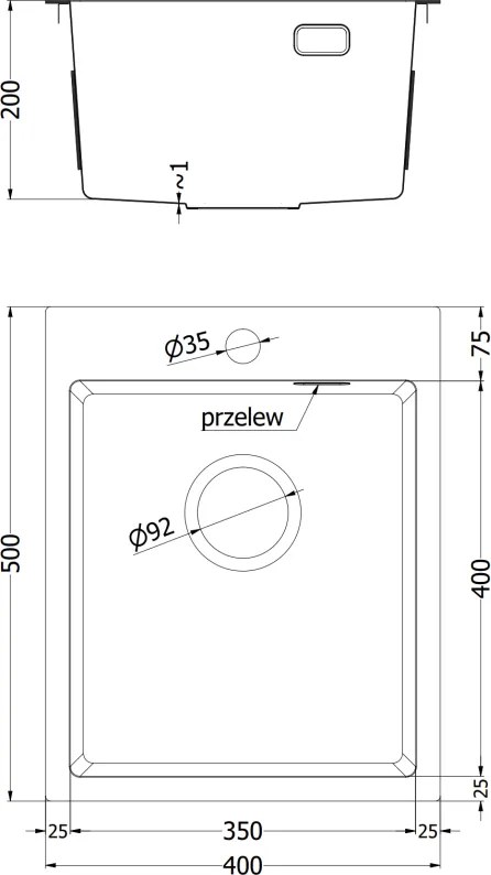 Mexen Solix, 1-komorový nerezový dřez 400 x 500 mm, broušená měď, 6406401000-65