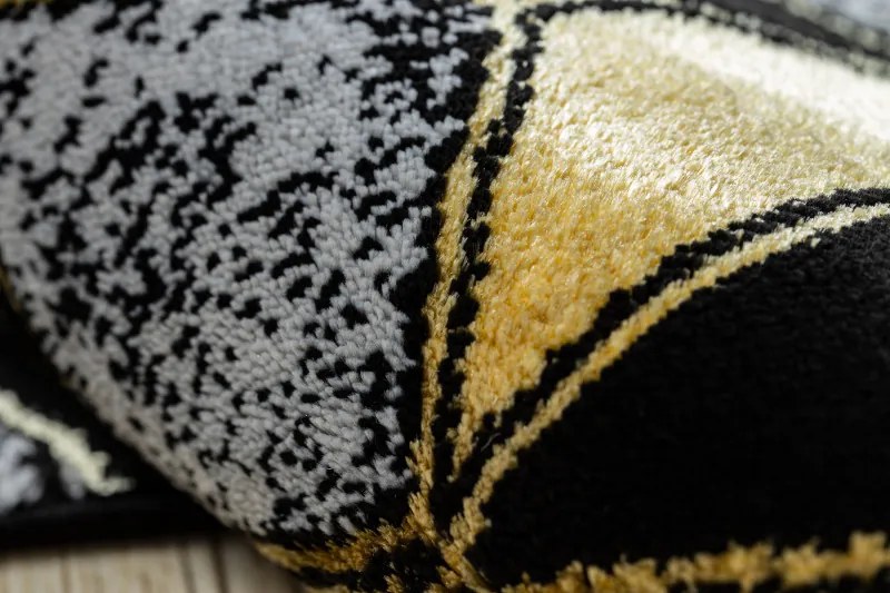 Dywany Łuszczów, Běhoun Gloss 400B 86 3D geometric black/gold, 70x300, černá, obývací pokoj
