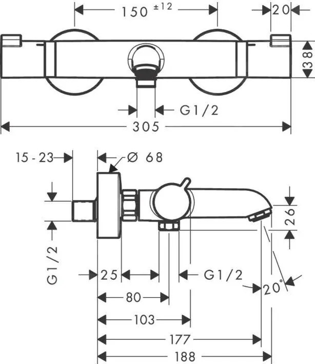 Hansgrohe Ecostat Comfort, termostatická vanová baterie, chromová, 13114000