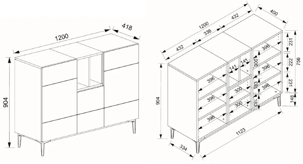 Skříňka 3-dveřová Nola, dub artisan/černá