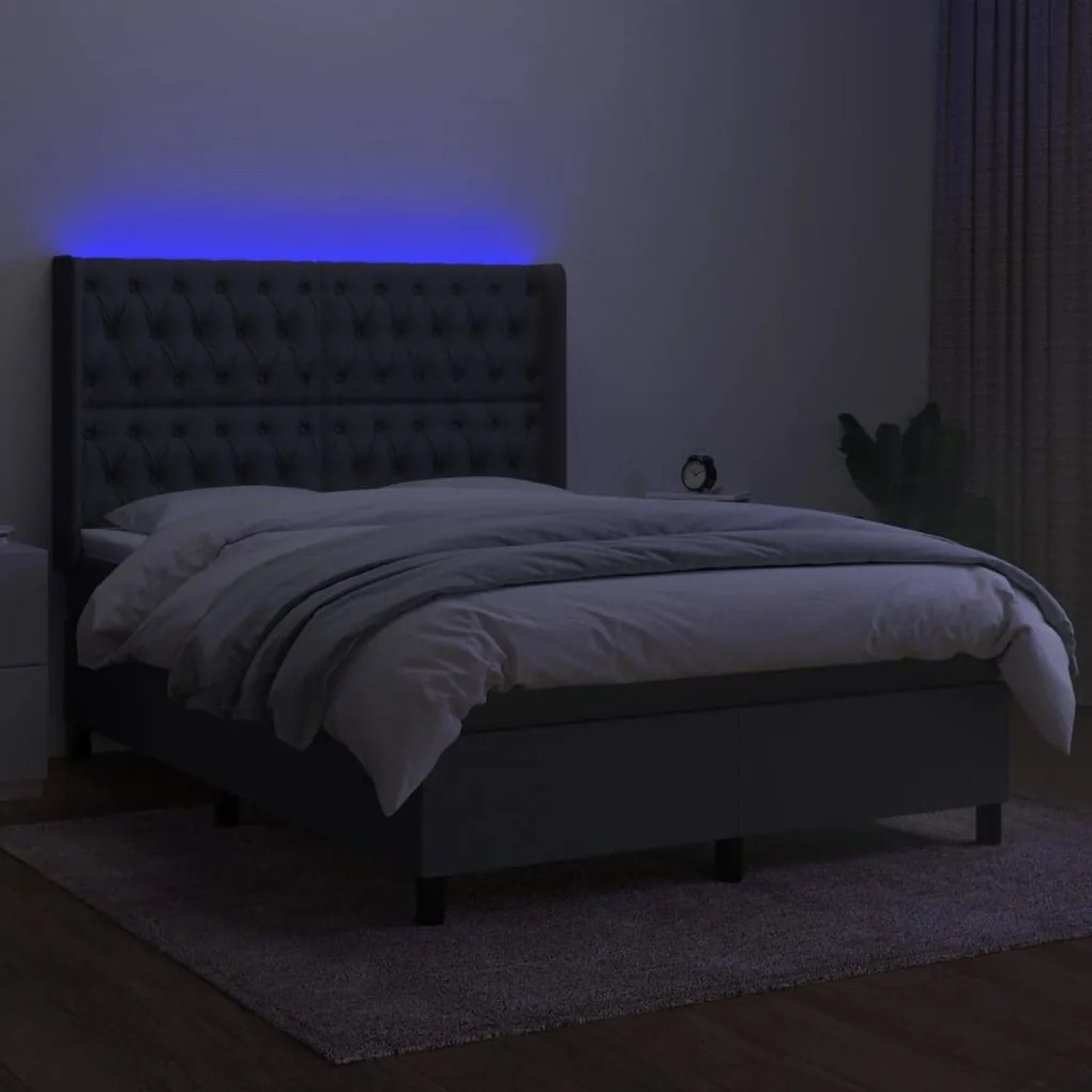 Box spring postel s matrací a LED tmavě šedá 140x190 cm textil 3138550