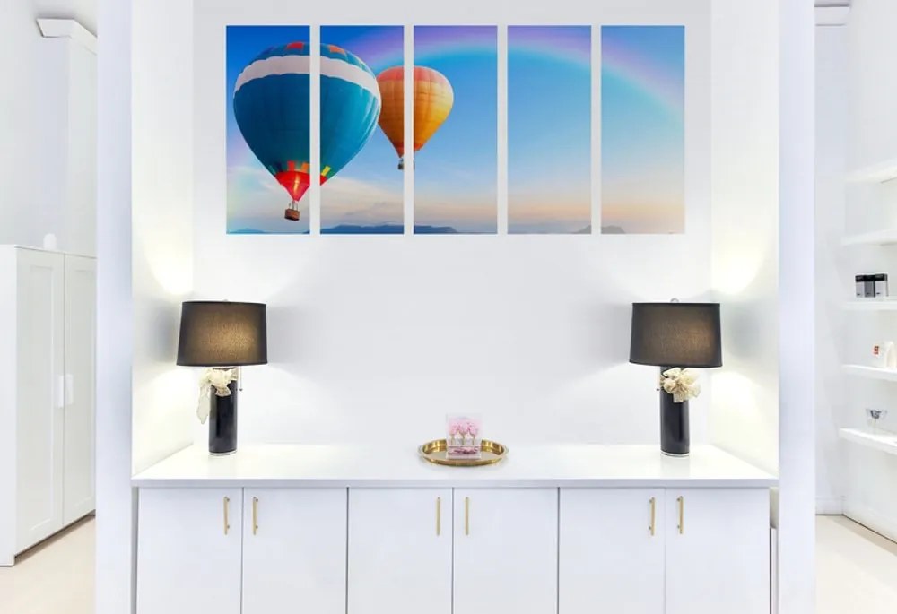 5-dílný obraz dobrodružné balóny - 100x50 cm