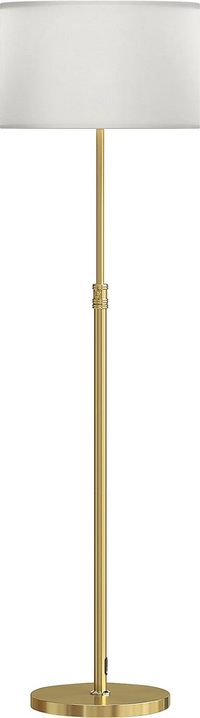 HOMCOM Stojací lampa s dálkovým ovládáním, výškově nastavitelná, látkové stínidlo, kovový stojan, nastavitelná jas, nožní spínač, zlatá barva