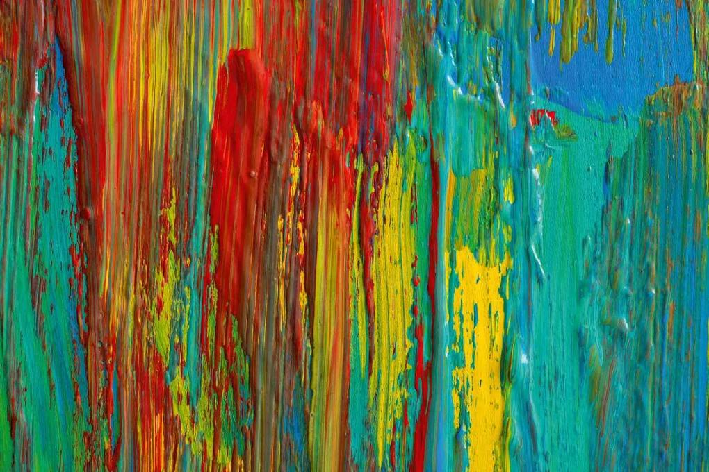 DIMEX | Samolepicí vliesová fototapeta na zeď Ručně malovaný abstrakt MA-5-2563 | 375 x 250 cm | zelená, červená, žlutá