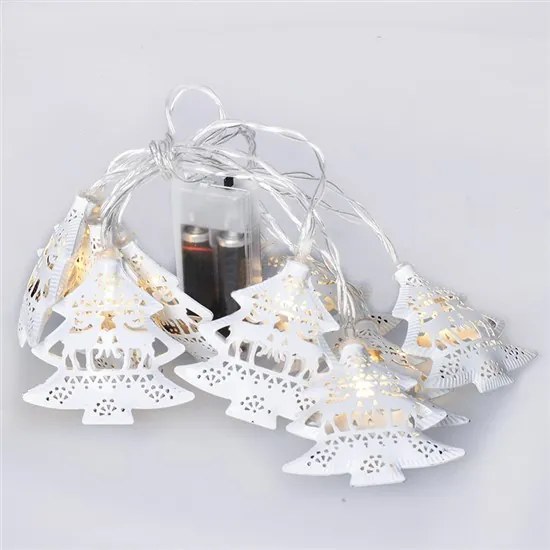SOLIGHT LED řetěz vánoční stromky, kovové, bílé, 10 LED, 1m, 2x AA, IP20