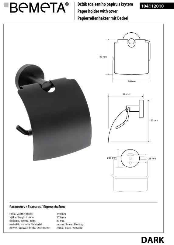 Bemeta Design DARK: Držák toaletního papíru s krytem -