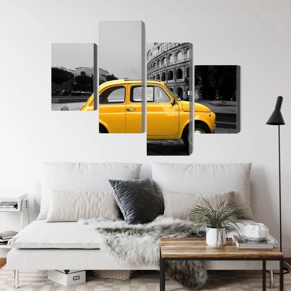 Vícedílný obraz Žluté Retro Auto Na Pozadí Kolosea Nedostatek Nedostatek Plátno Canvas 240x150