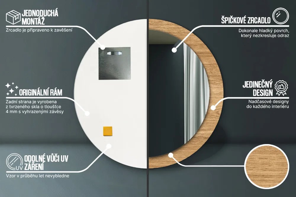 Kulaté dekorativní zrcadlo Textura dřeva fi 90 cm