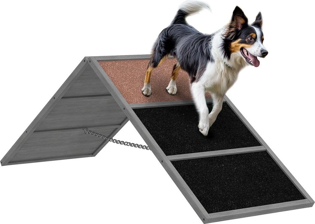 PawHut Rampa pro psí sporty, vybavení pro psí sporty, rám ve tvaru písmene A, protiskluzový povrch, 173 x 59 x 66 cm, šedá barva