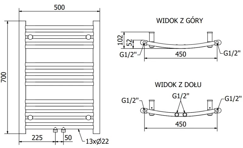 Mexen Ares koupelnový radiátor 700 x 500 mm, 286 W, Bílá - W102-0700-500-00-20