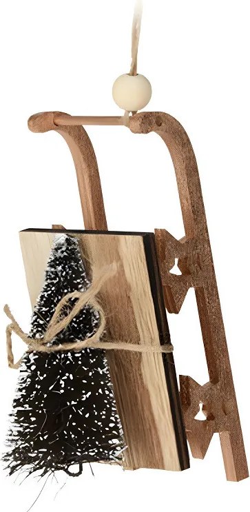 Vánoční závěsné sáňky se stromečkem 11 cm