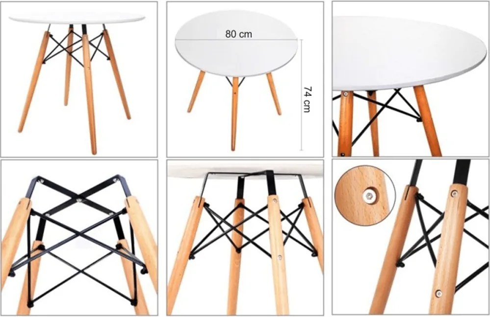 Jídelní stůl, bílá/buk, průměr 80 cm, GAMIN 2 NEW 80