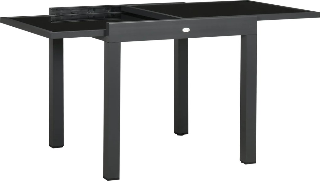 Rozkládací zahradní stůl Outsunny z hliníku s tvrzeným sklem pro 4-6 osob, nosnost 50 kg, rozměry 80-160x80x75 cm černý | Aosom