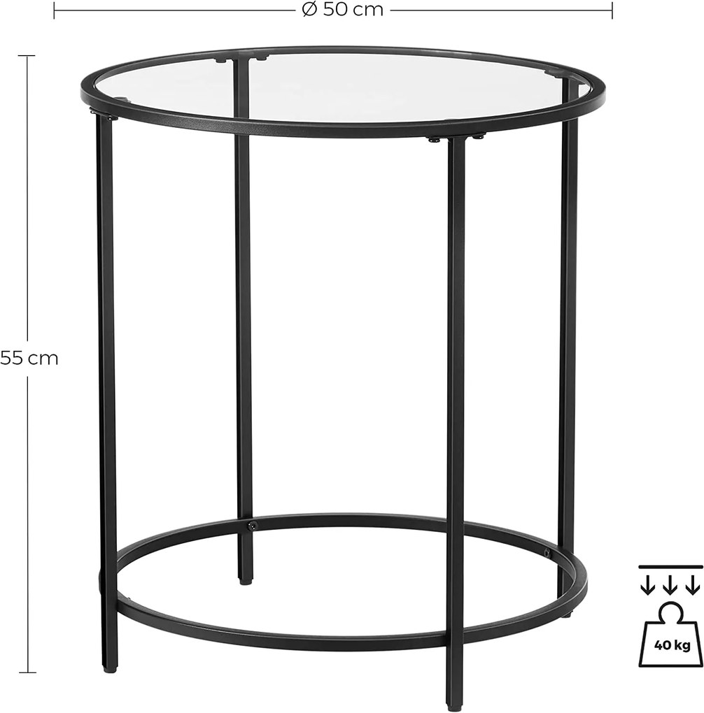 VASAGLE Industriální skleněný stolek kulatý černý