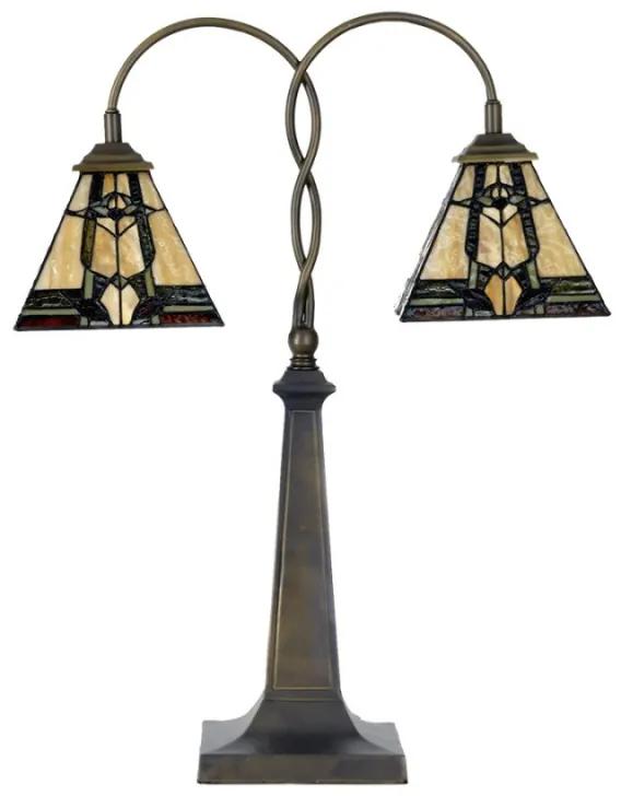 Stolní lampa Tiffany Solei béžová art deco se 2 světly – 48x66 cm