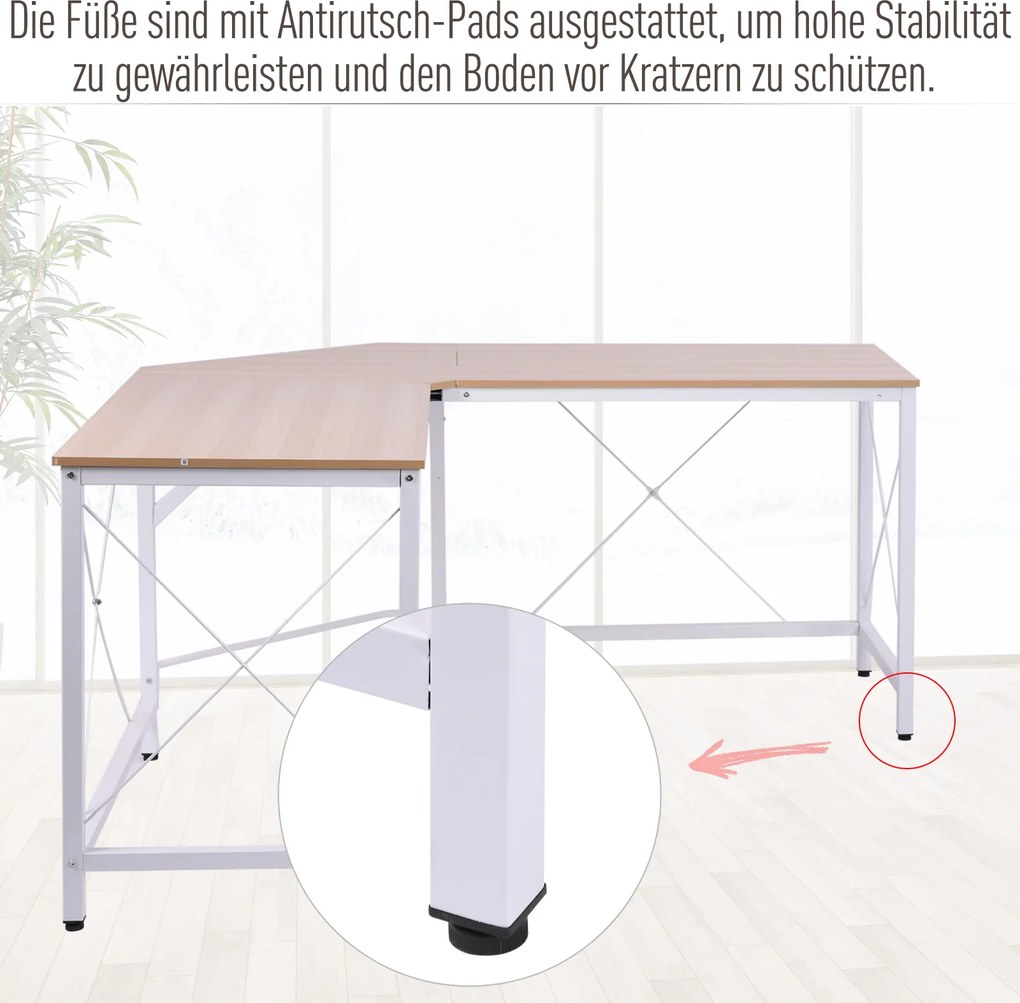 HOMCOM Psací stůl do tvaru písmene L Rohový psací stůl 150x150x76cm Rohový psací stůl z MDF v přírodní barvě pro domácí kancelář a pracovnu | Aosom.de