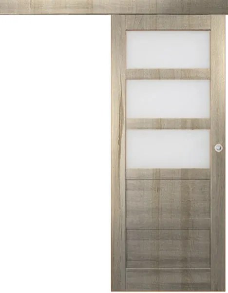 posuvné interiérové dveře na stěnu vasco doors BRAGA model 4 Průchozí rozměr: 70 x 197 cm, Orientace dveří: Levé dveře, Dekor: Dub Aljaška