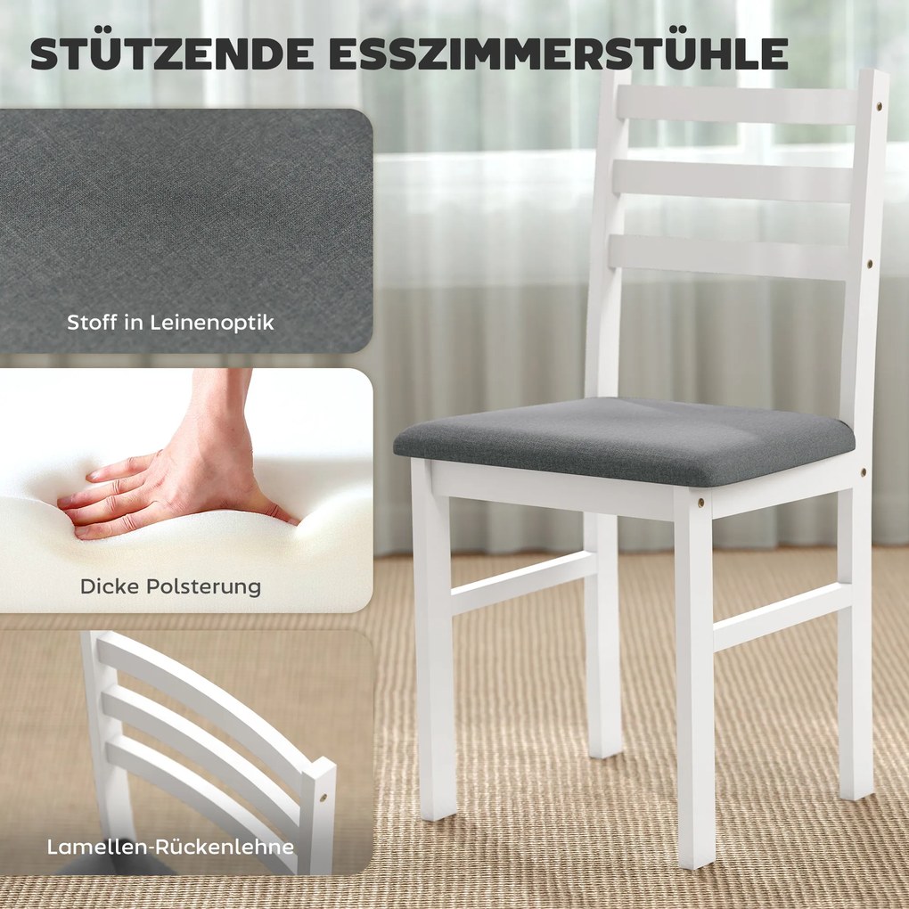 HOMCOM 3dílná jídelní sada se 2 židlemi, kuchyňský stůl pro kompaktní prostory, čalouněné židle, úspora místa, MDF, bílá