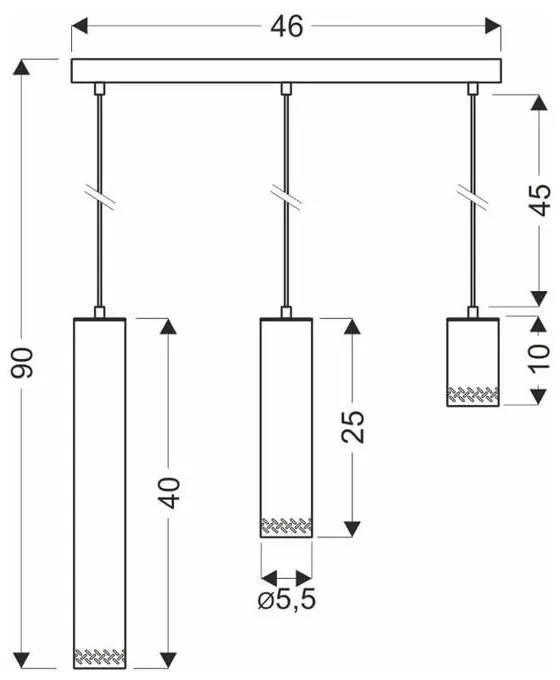 Závěsné svítidlo s kovovým stínidlem v černo-zlaté barvě 6x46 cm Tubo – Candellux Lighting